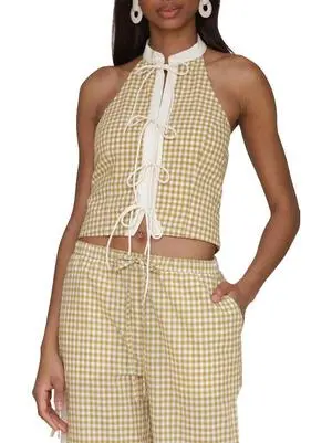 AVEC LES FILLES Avec Les Filles Tie Front Gingham Top