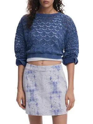 Desigual Cropped Open Knit Sweater - Blue