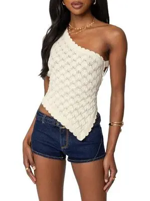 EDIKTED Codi Asymmetric Knit Top - Cream