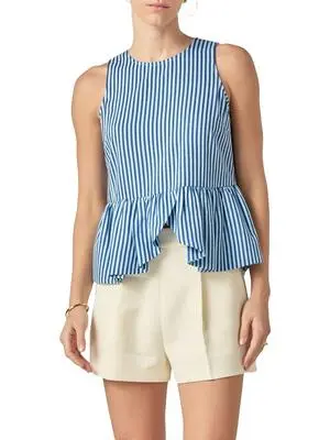 English Factory Stripe Sleeveless Peplum Top - Blue