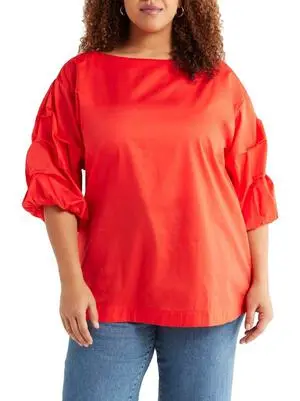 HARSHMAN Balia Cotton Popover Top - Poppy Red