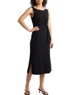 Loveappella Side Tie Sleeveless Midi Dress - Black