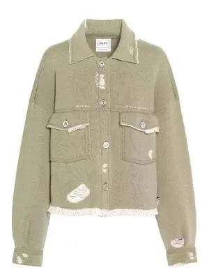 BARRIE Denim Jacket With Fringed Hem - Green