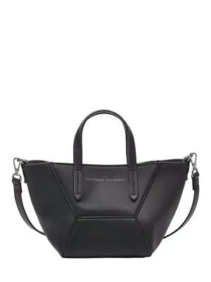 Brunello Cucinelli Brunello Cucinelli BC Duo Mini Leather Tote Bag Black