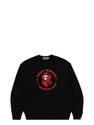 A BATHING APE Floral Camo Busy Works Relaxed Fit Crewneck Sweatshirt - Black