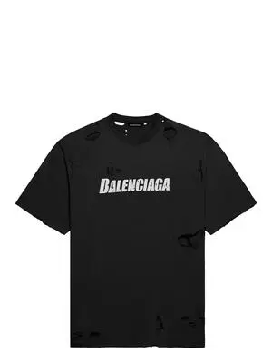 Balenciaga Caps Destroyed Flatground T-shirt - Black