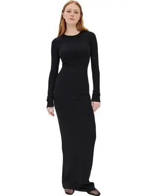 Eterne Long Sleeve Crewneck Maxi Dress - Black