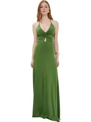 Victoria Beckham Victoria Beckham V-neck Ruched Cami Gown Algae