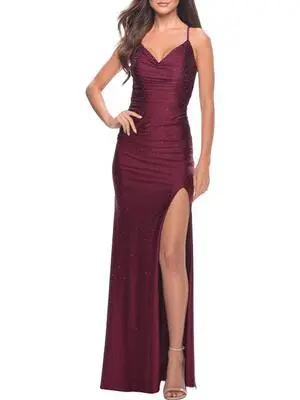 LABOMME Rhinestone Jersey Gown - Dark Berry