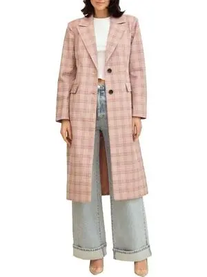 Avec Les Filles Plaid Martingale Coat - Pink Plaid