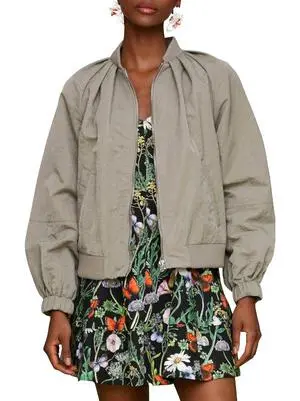 Avec Les Filles Pleated Balloon Bomber Jacket - Sage
