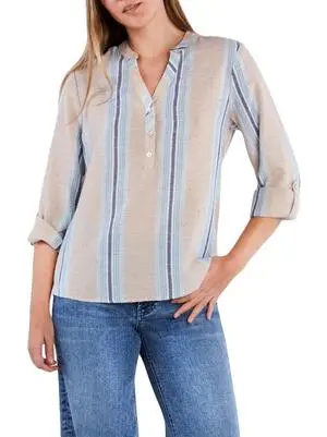 BILLY T Belize Stripe Popover Shirt - Blue Multi Stripes