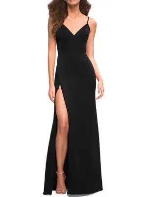 LABOMME Jersey Gown With High Slit - Black