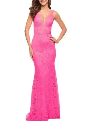 LABOMME Stretch Lace Gown - Neon Pink