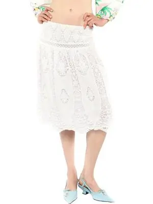 Anna Sui Applique Lace Combo Skirt - White Multi