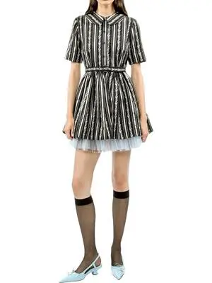 Anna Sui Ribbon Roses Belted Mini Dress - Black Multi