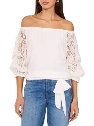 Vince Camuto Lace Sleeve Off The Shoulder Top - New Ivory