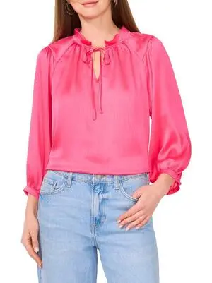 Vince Camuto Textured Satin Peasant Top - Pink Bliss