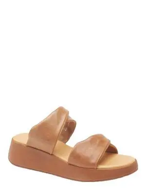 CHOCOLAT BLU Essa Platform Wedge Slide Sandal - Camel Leather