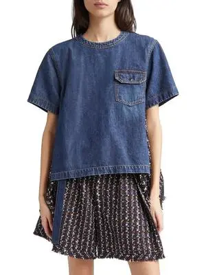 Sacai Mixed Media Top - Blue/ Navy 405