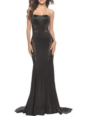 La Femme Liquid Jersey Gown - Black