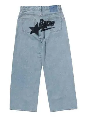 A BATHING APE Sta Embroidery Baggy Denim Pants - Blue