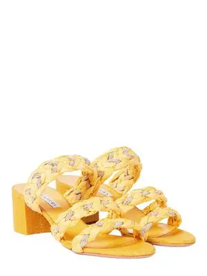 AQUAZZURA Costiera 50 Embellished Raffia Sandals - Yellow