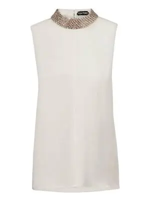 TOM FORD Embellished Silk Satin Top - White