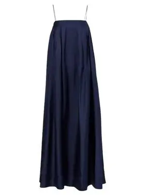 Asceno Asceno Heather Pleated Silk Maxi Dress Blue