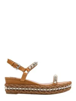 CHRISTIAN LOUBOUTIN Pyraclou Leather Wedge Sandals - Terra