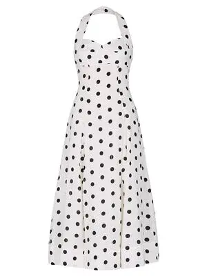 NICHOLAS Seraphina Polka Dot Halter Midi Dress - Ivory Black Pd