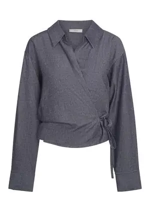 Vince Collared Linen-blend Wrap Top - Mid Indigo