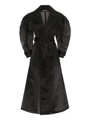 Dolce & Gabbana Technical Organza Trench Coat With Gathered Sleeves - Black