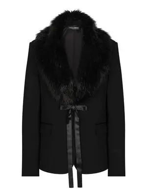 Dolce & Gabbana Wool Jacket With Faux Fur Collar - Black