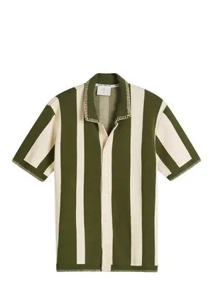 PERCIVAL Knitted Stripe Cuban Shirt - Forest