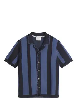 PERCIVAL Knitted Stripe Cuban Shirt - Navy