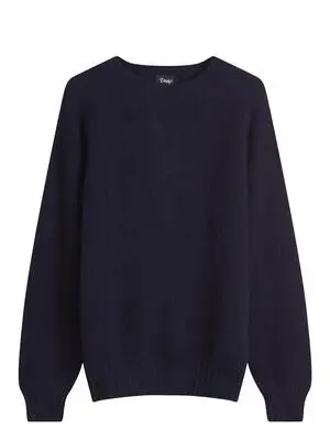 DRAKE'S Brushed Shetland Crew Knit Navy