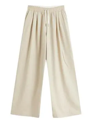 ST. AGNI Pinstripe Wool Drawstring Trousers - Latte