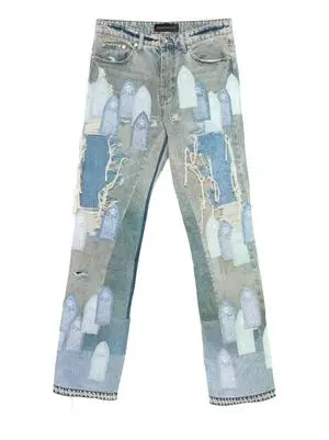 WHO DECIDES WAR BY EV BRAVADO Patched Arch Repaired Blowout Jeans - Denim