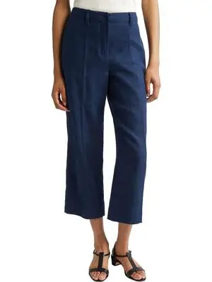 Max Mara Marco Stretch Linen & Cotton Crop Pants - Navy