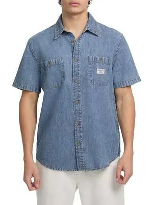 Guess Short Sleeve Cotton Denim Button-up Shirt - Medium Wash