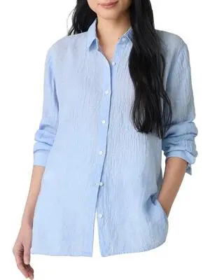 Eileen Fisher Eileen Fisher Crinkled Striped Organic Linen Shirt Ultramarine