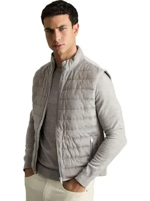 REISS Field Brushed Jersey Quilted Gilet - Grey