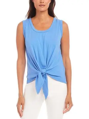 Karen Kane Tie Front Tank Top - Dusty Blue