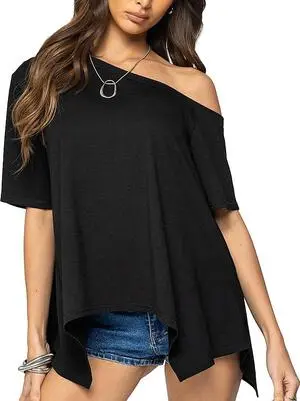 EDIKTED Josy Off Shoulder Handkerchief Top - Black