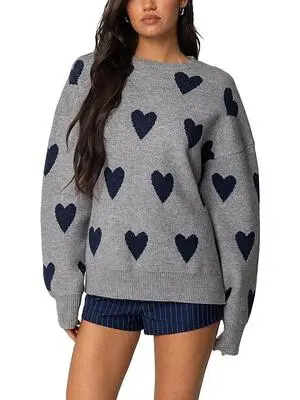 EDIKTED Big Heart Oversized Sweater - Gray-melange