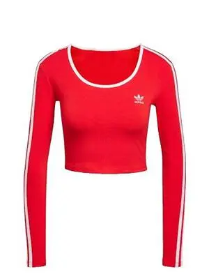 Adidas Adicolor 3-stripes Long Sleeve Crop Top - Better Scarelet Red