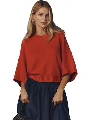 Anthropologie Goldie Cotton Crew-neck Sweater - Tomato Juice