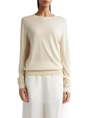 TOTEME Fine Silk & Cupro Crewneck Sweater - Ecru