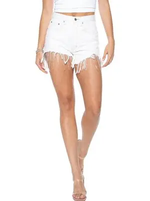 BLUE REVIVAL Embellished Denim Shorts - White